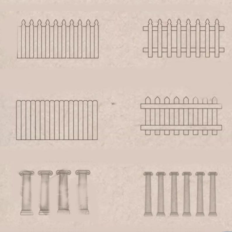 Fences, Garden Railings, Stone Columns, and Villa Gate Illustrations ...