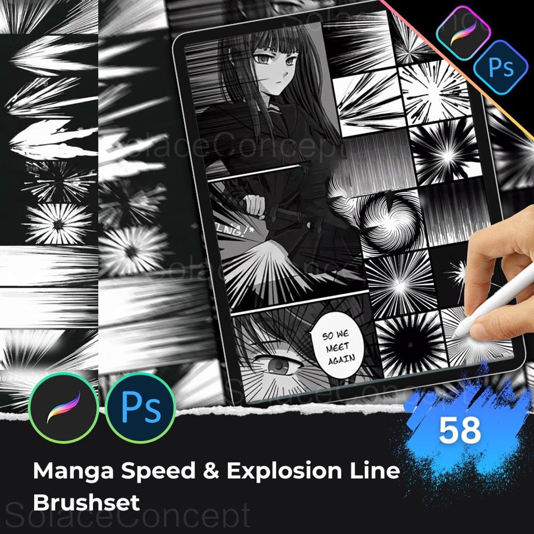 Manga Speed Line Procreate & PS Brushset, Japanese Anime Burst Lines ...