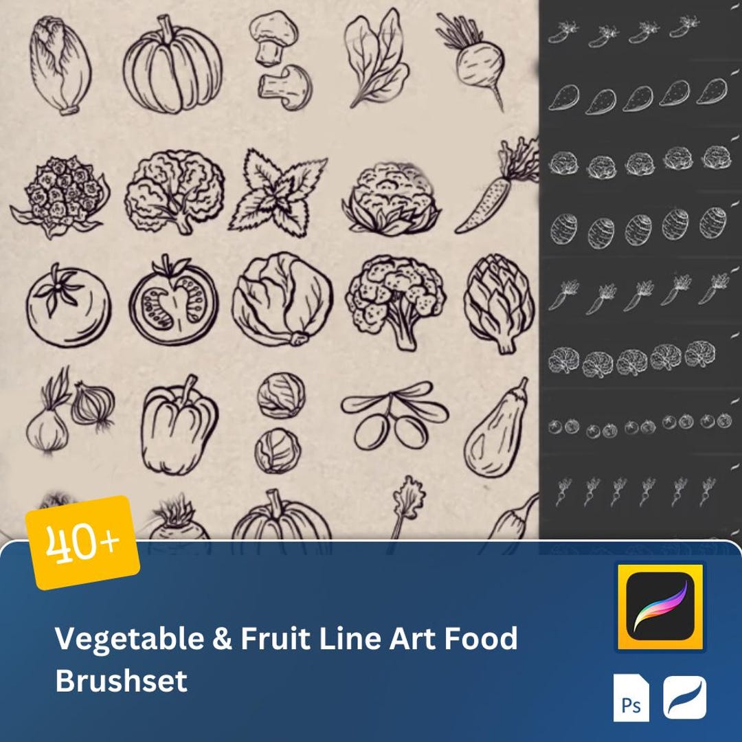 Vegetable & Fruit Line Art for Food Illustrations and Ingredient ...