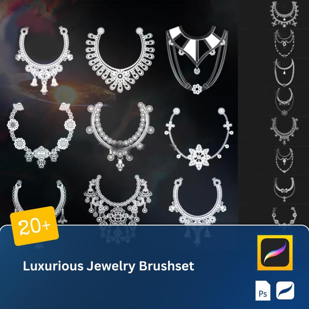 Luxurious Jewelry Procreate & PS Brushes – Noble Necklaces, Line Art ...