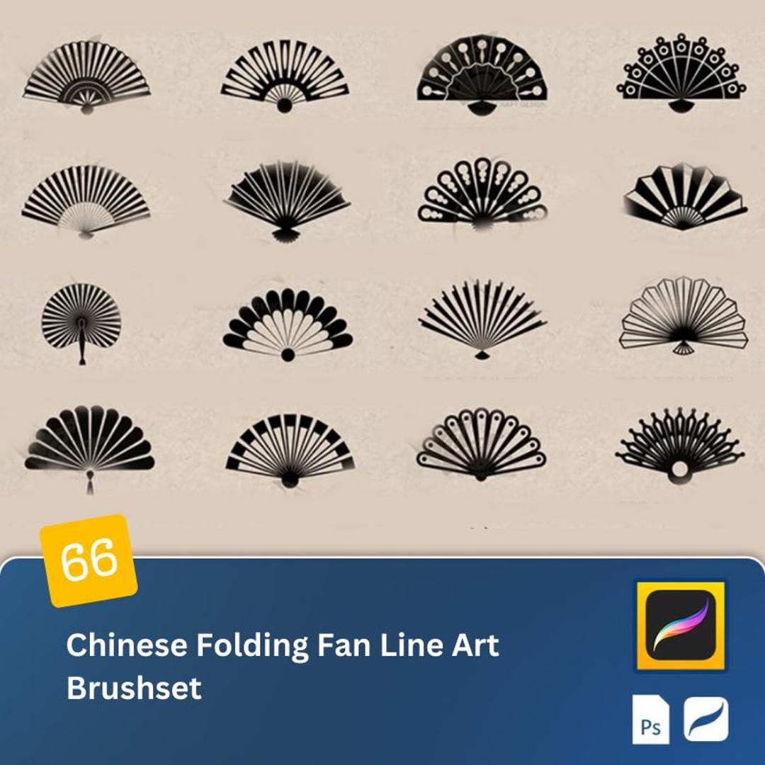 66 Chinese Folding Fan Line Art Brushes for Procreate & Photoshop ...