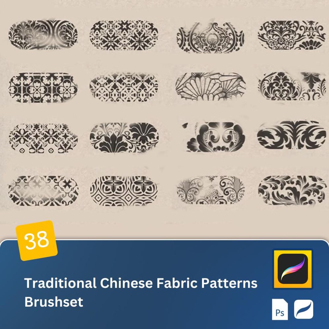 Traditional Chinese Fabric Patterns Procreate and PS Brushset Hanfu ...