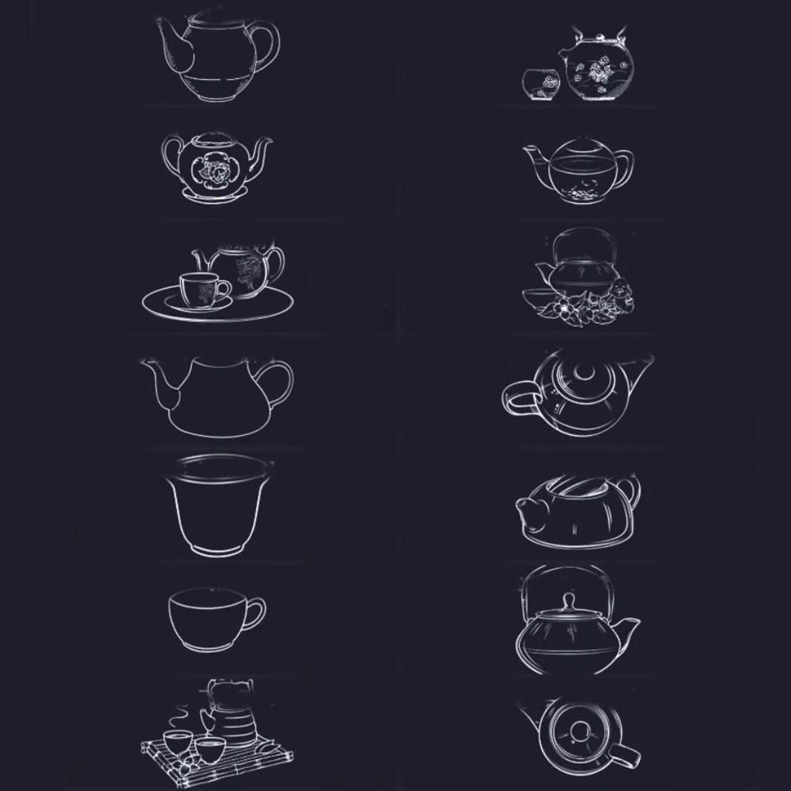 Teapot, Kettle, Teacup Line Art Procreate PS Brushset, Hand-drawn Tea ...