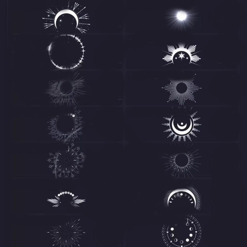 Sun, Moon, Stars, Halo Patterns for Mystical Hand-drawn Illustrations ...