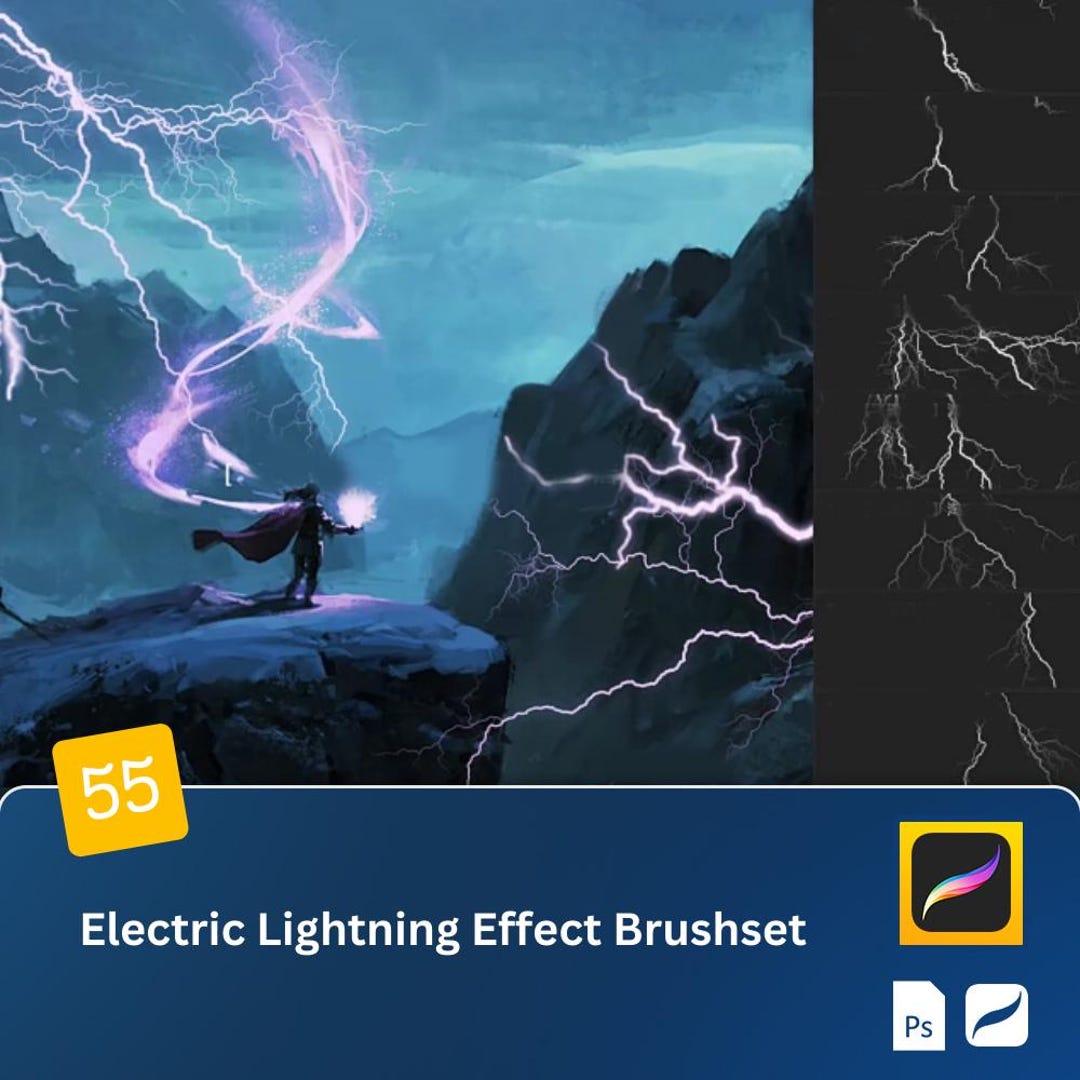 Electric Lightning Effect Brushes for Procreate & PS – Thunderstorm, Lightning Bolts, Energy ...