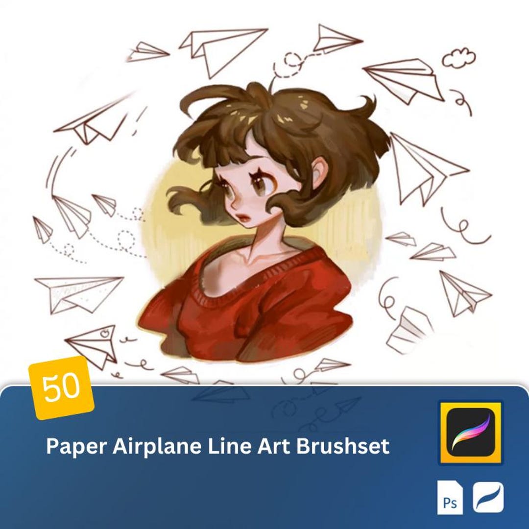 Paper Airplane Line Art Brushes for Procreate & Photoshop - Cartoon ...