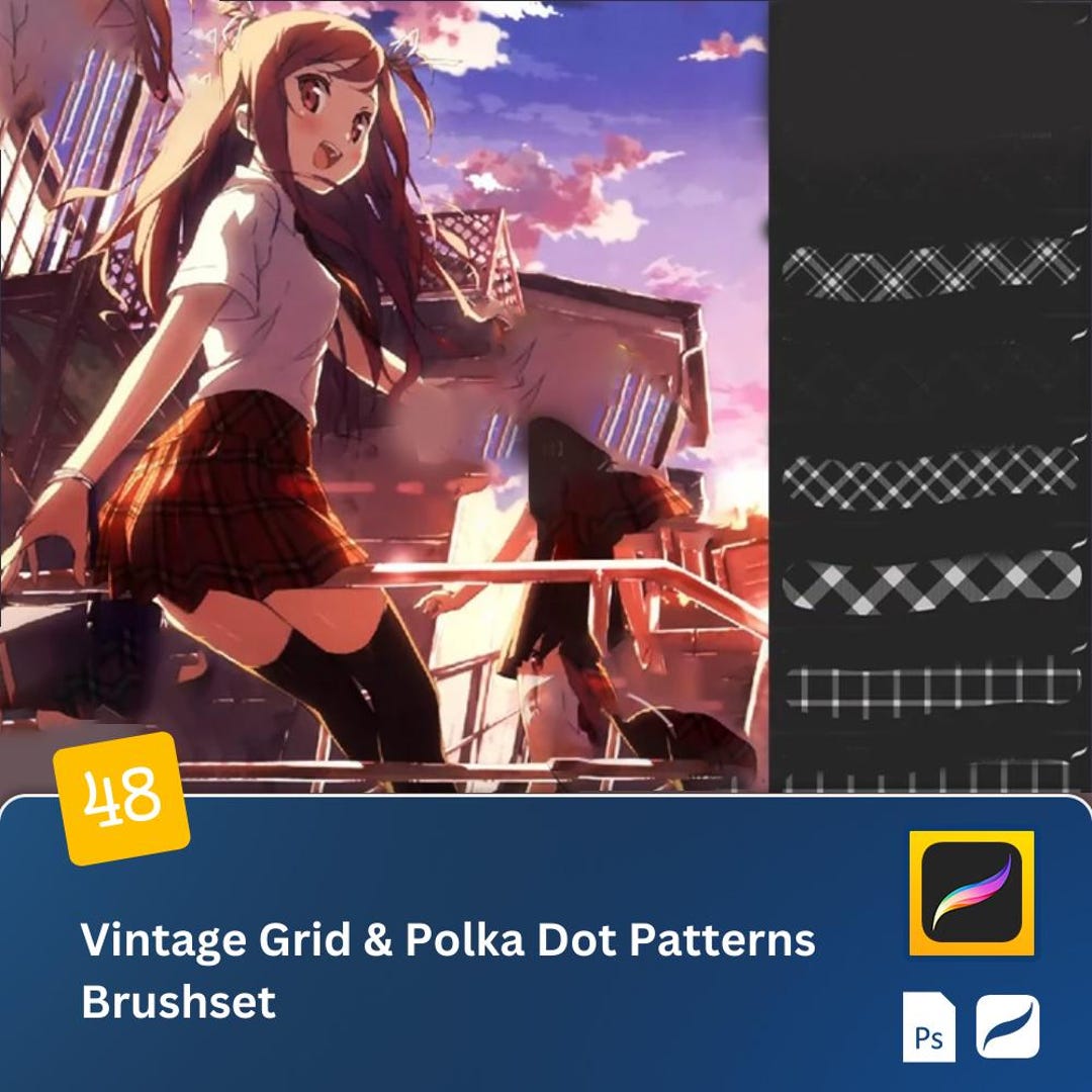 Japan Skirt Grid & Polka Dot Patterns Procreate PS Brushset– Stylish ...