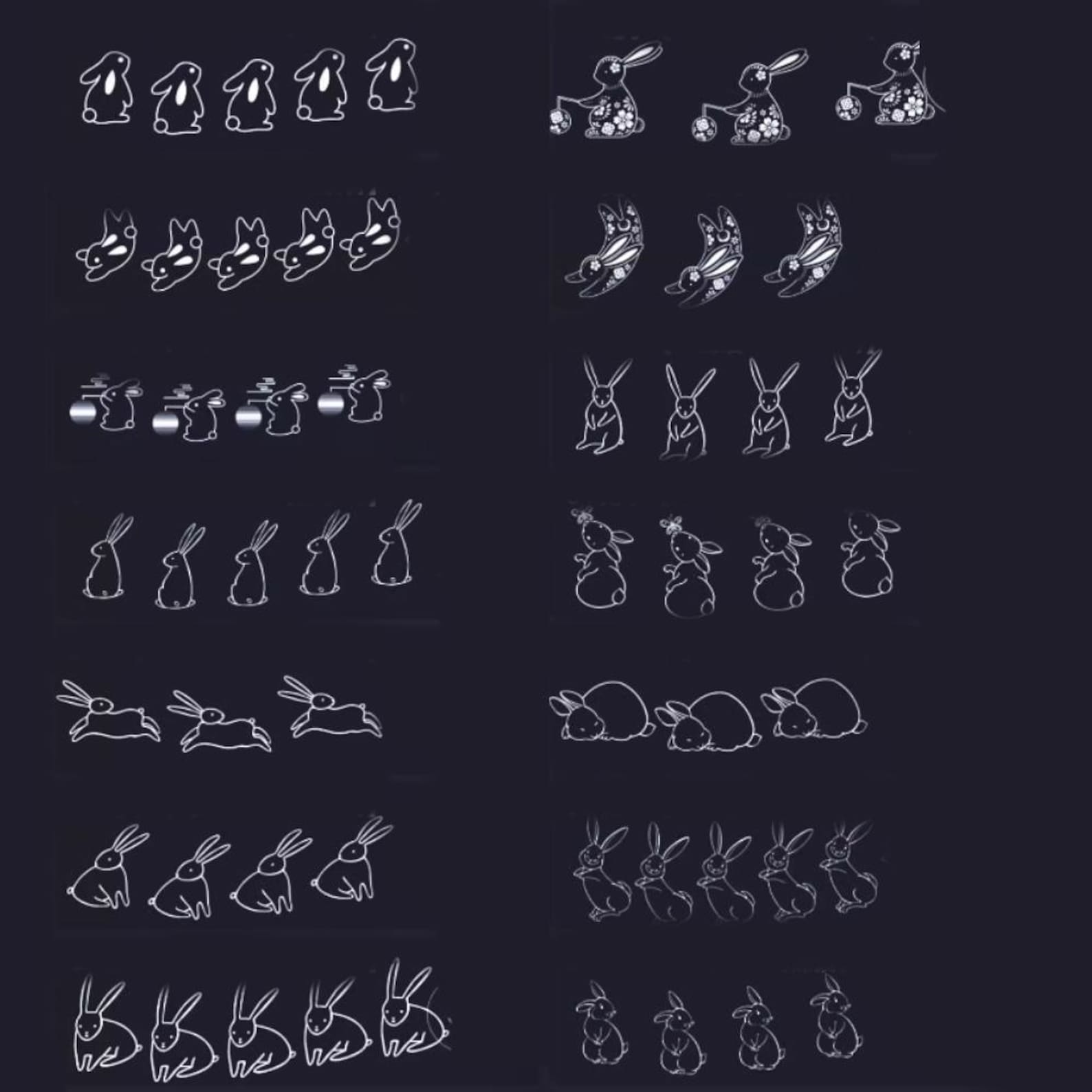 40+ Cute Rabbit Cartoon Line Art Procreate & PS Brush, Mid-autumn ...