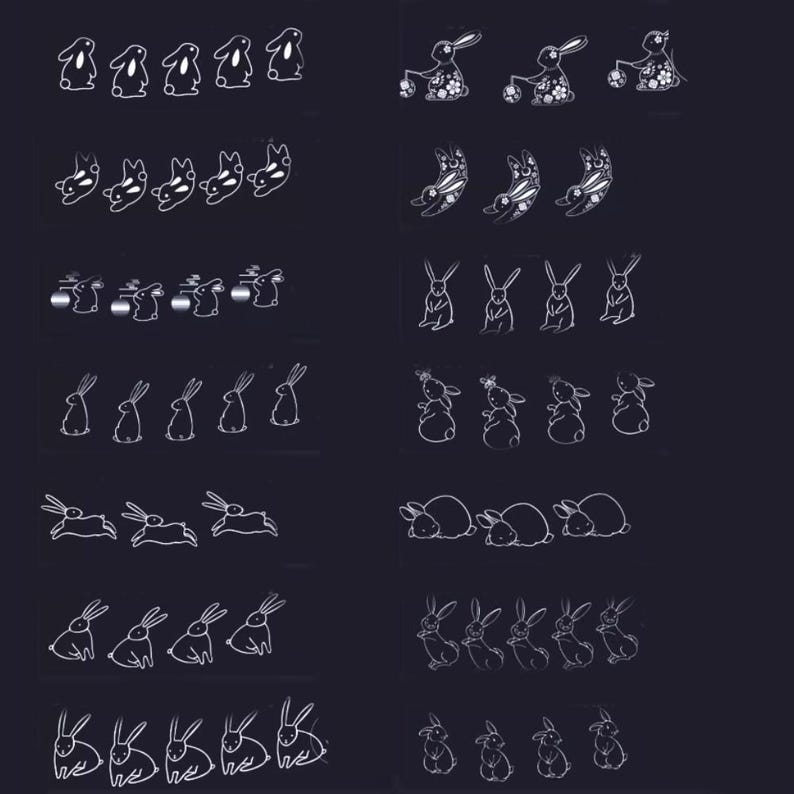 40+ Cute Rabbit Cartoon Line Art Procreate & PS Brush, Mid-autumn ...