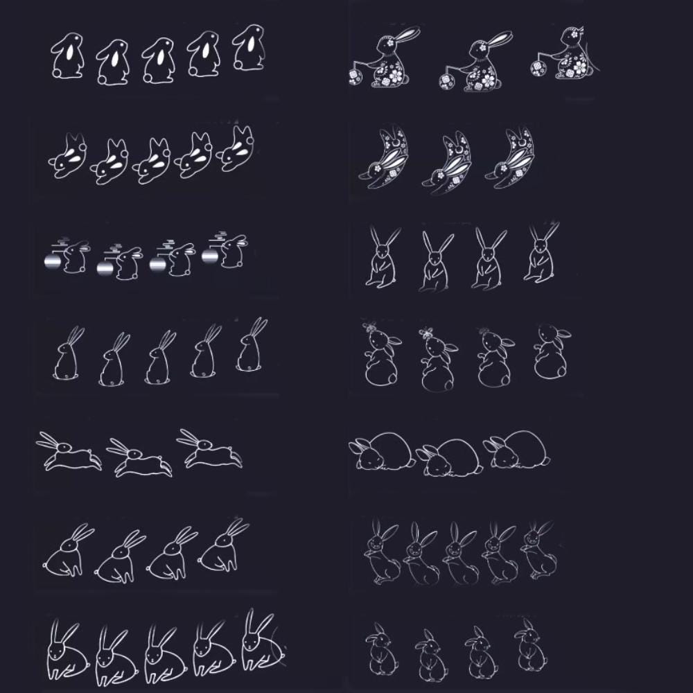 40+ Cute Rabbit Cartoon Line Art Procreate & PS Brush, Mid-autumn ...