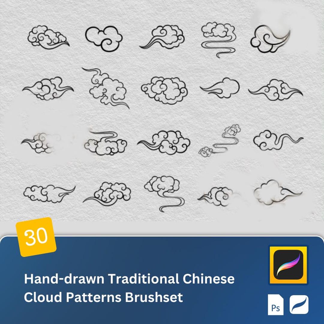 Hand-drawn Traditional Chinese Cloud Patterns Procreate & Photoshop ...