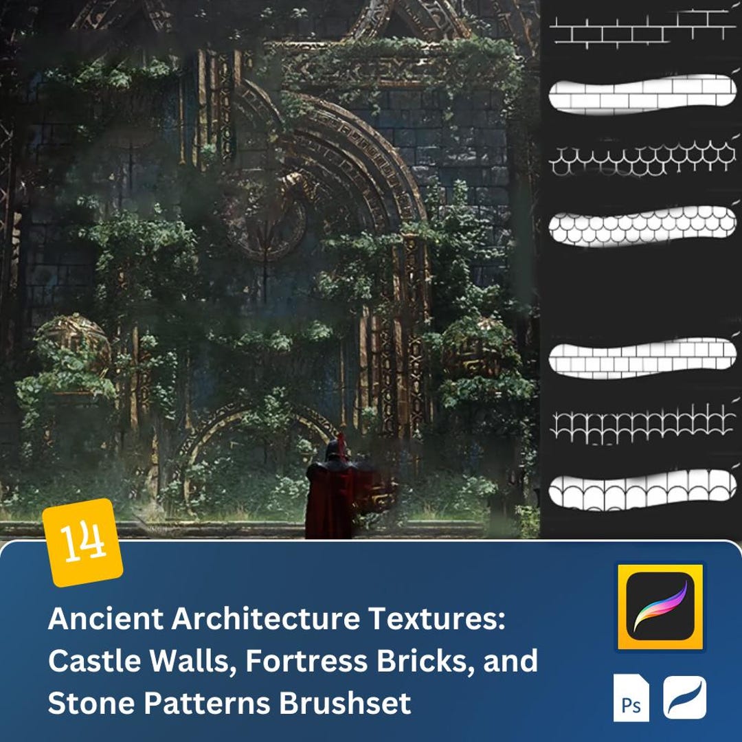 Ancient Architecture Textures Procreate and PS Brushset Castle Walls ...