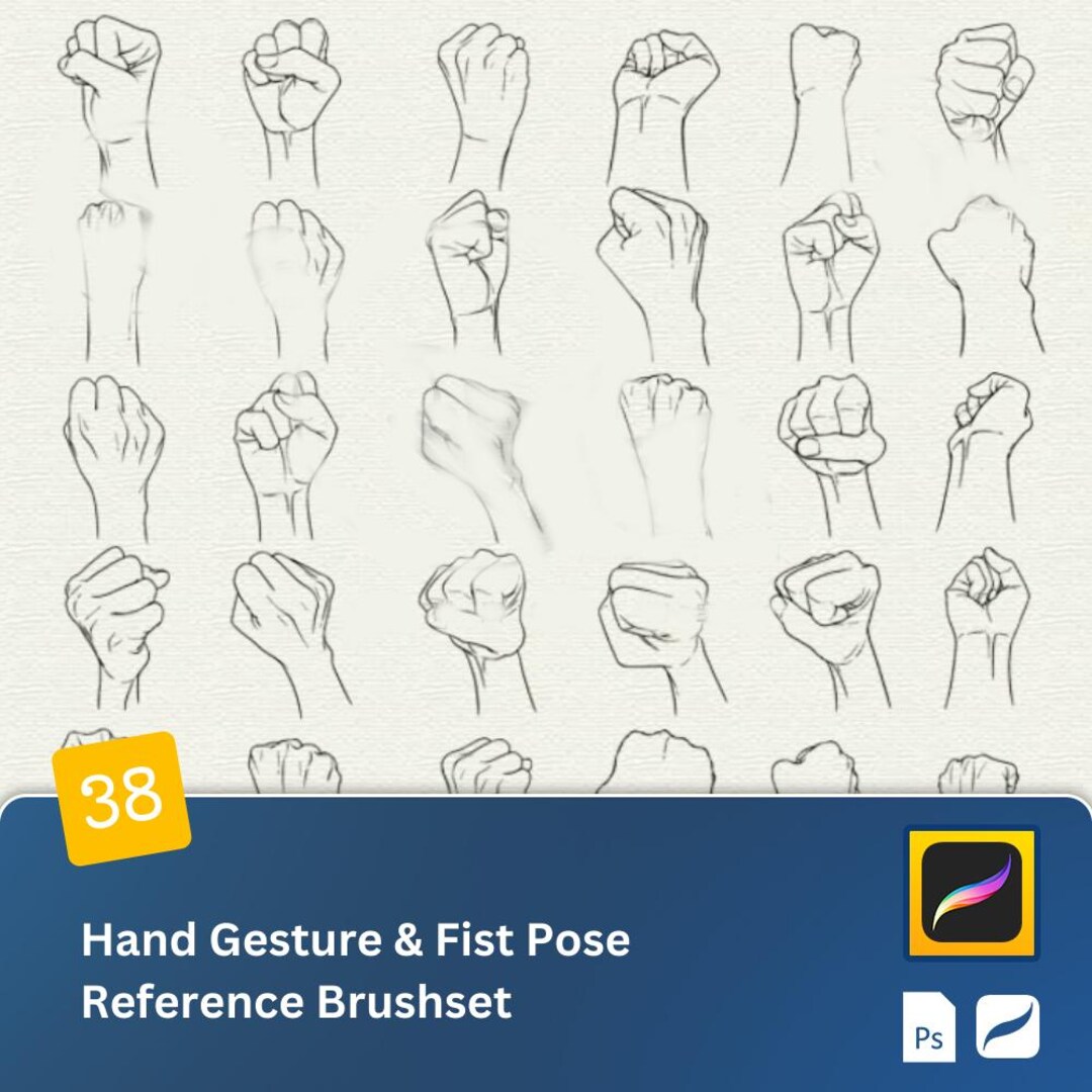 Hand Gesture & Fist Pose Reference Procreate and PS Brushset for Figure ...