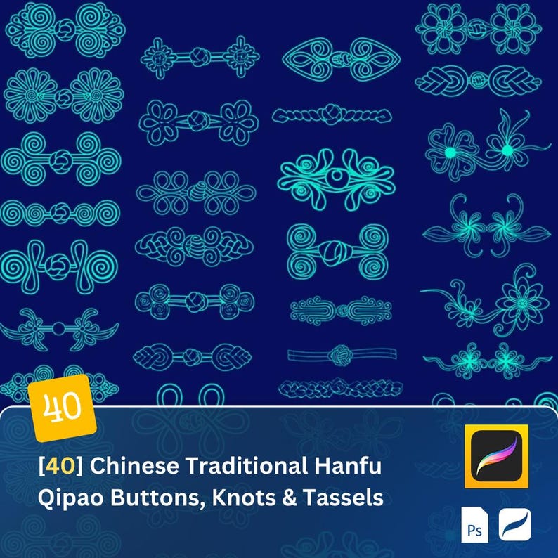 Chinese Qipao Knot & Button Brushes for Procreate and PS - Traditional ...