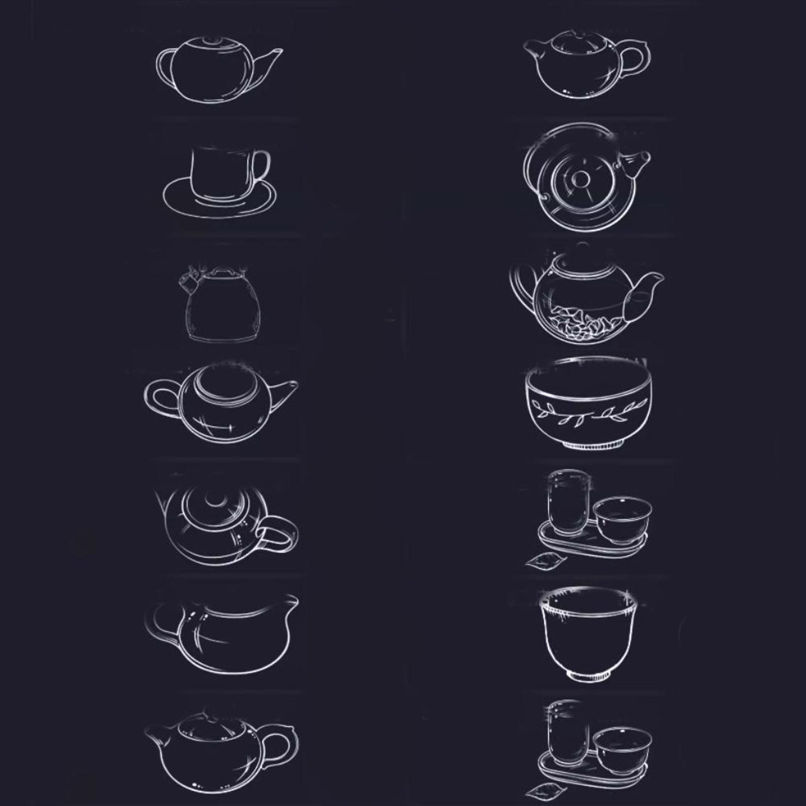 Teapot, Kettle, Teacup Line Art Procreate PS Brushset, Hand-drawn Tea ...