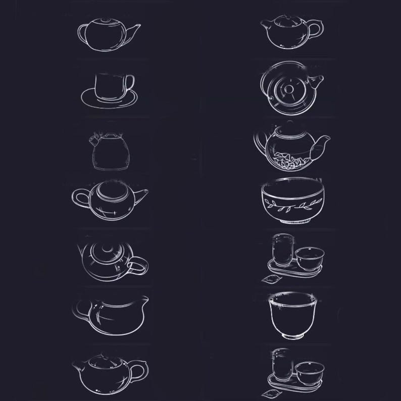 Teapot, Kettle, Teacup Line Art Procreate PS Brushset, Hand-drawn Tea Yixing Clay Teapot ...