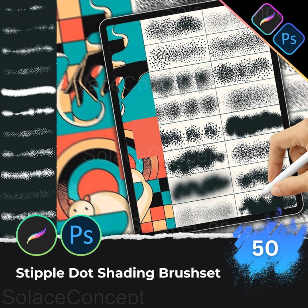 Dot Shading Procreate PS Brushset | Stipple Texture, Needle Pen Dots ...