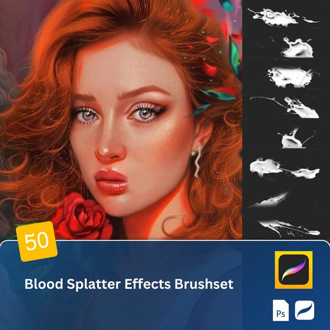 50 Blood Splatter Effects Procreate & PS Brushset Creative Liquid ...