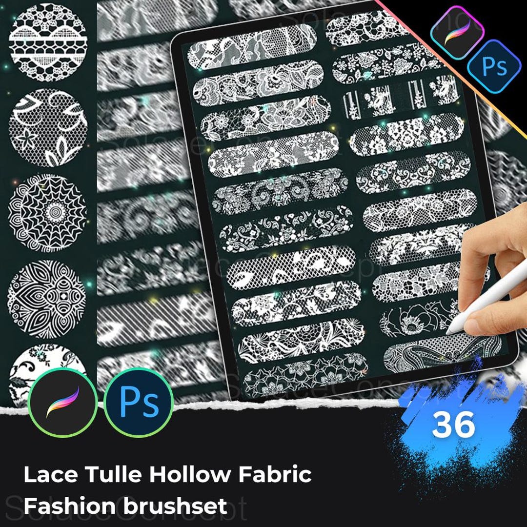 36 Lace Tulle Fabric Procreate Photoshop Brushset • Sheer Textile ...