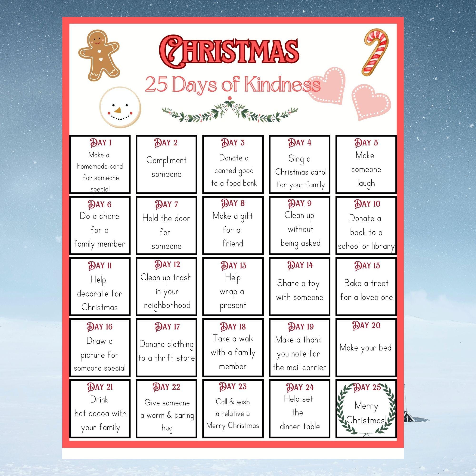 25 Days of Kids Christmas Kindness, Random Acts of Kindness, Advent ...