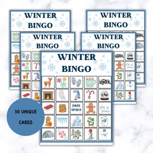 Winter Bingo, 30 Winter Bingo Cards, Winter Games, Kids Winter Party ...