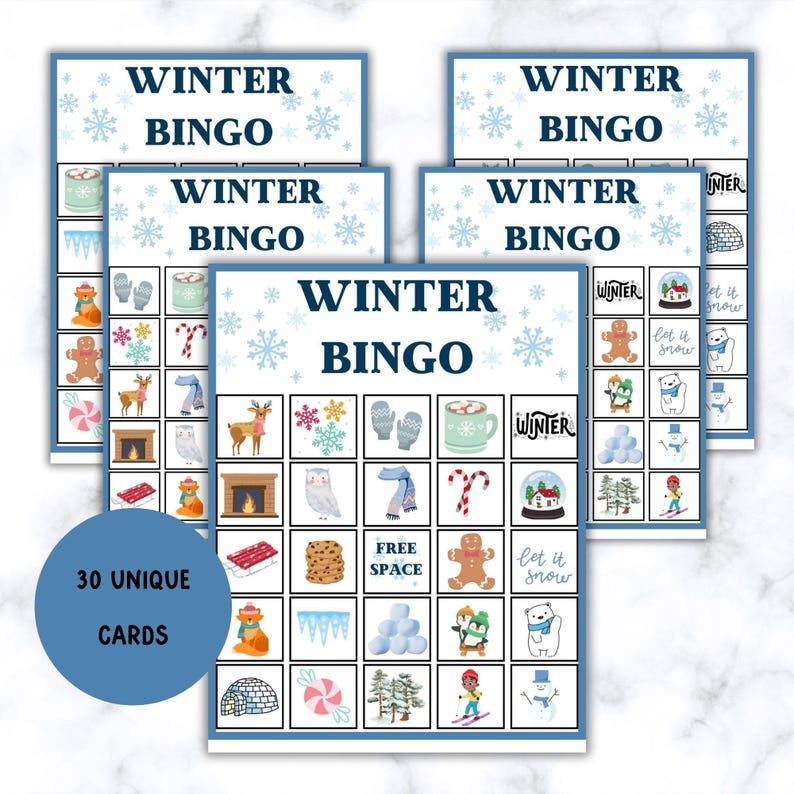 Winter Bingo, 30 Winter Bingo Cards, Winter Games, Kids Winter Party ...