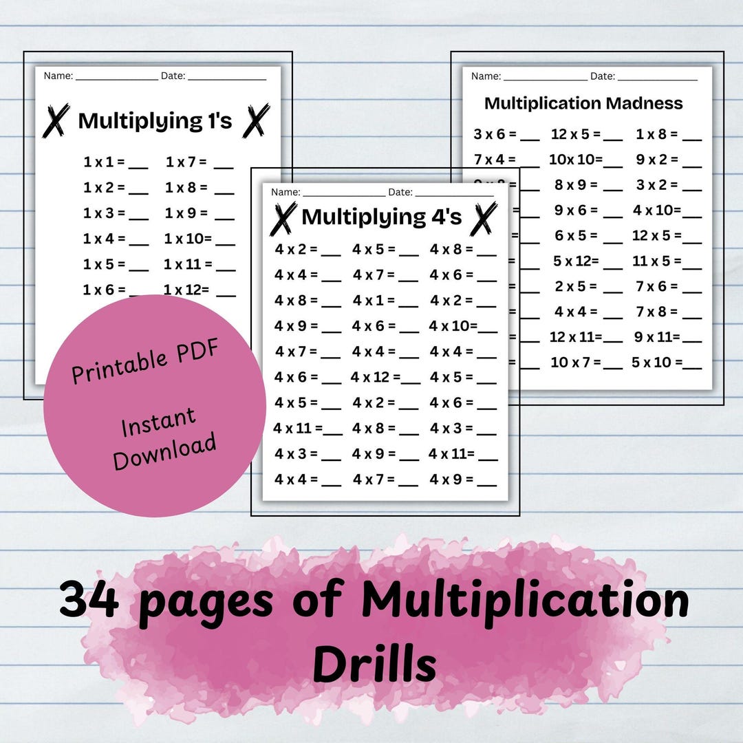 34 Multiplication Worksheets, Fill in the Blanks - Single Digit ...