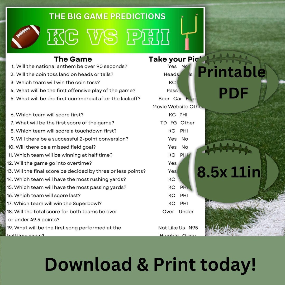 The Big Game Prediction Game 59 - Printable Instant Download - Big Game ...