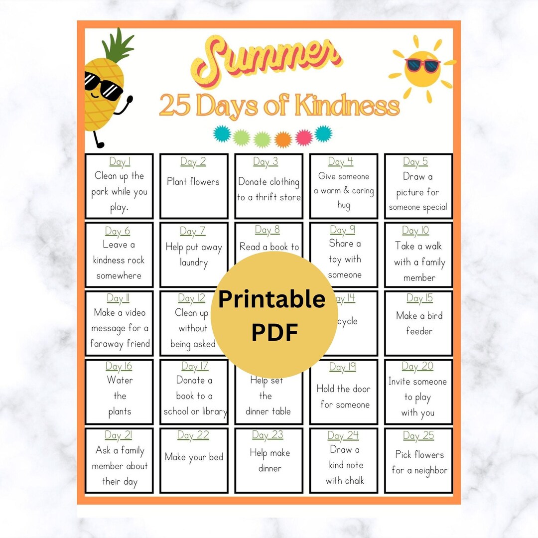 25 Days of Kids Summer Kindness, Random Acts of Kindness, Summer ...