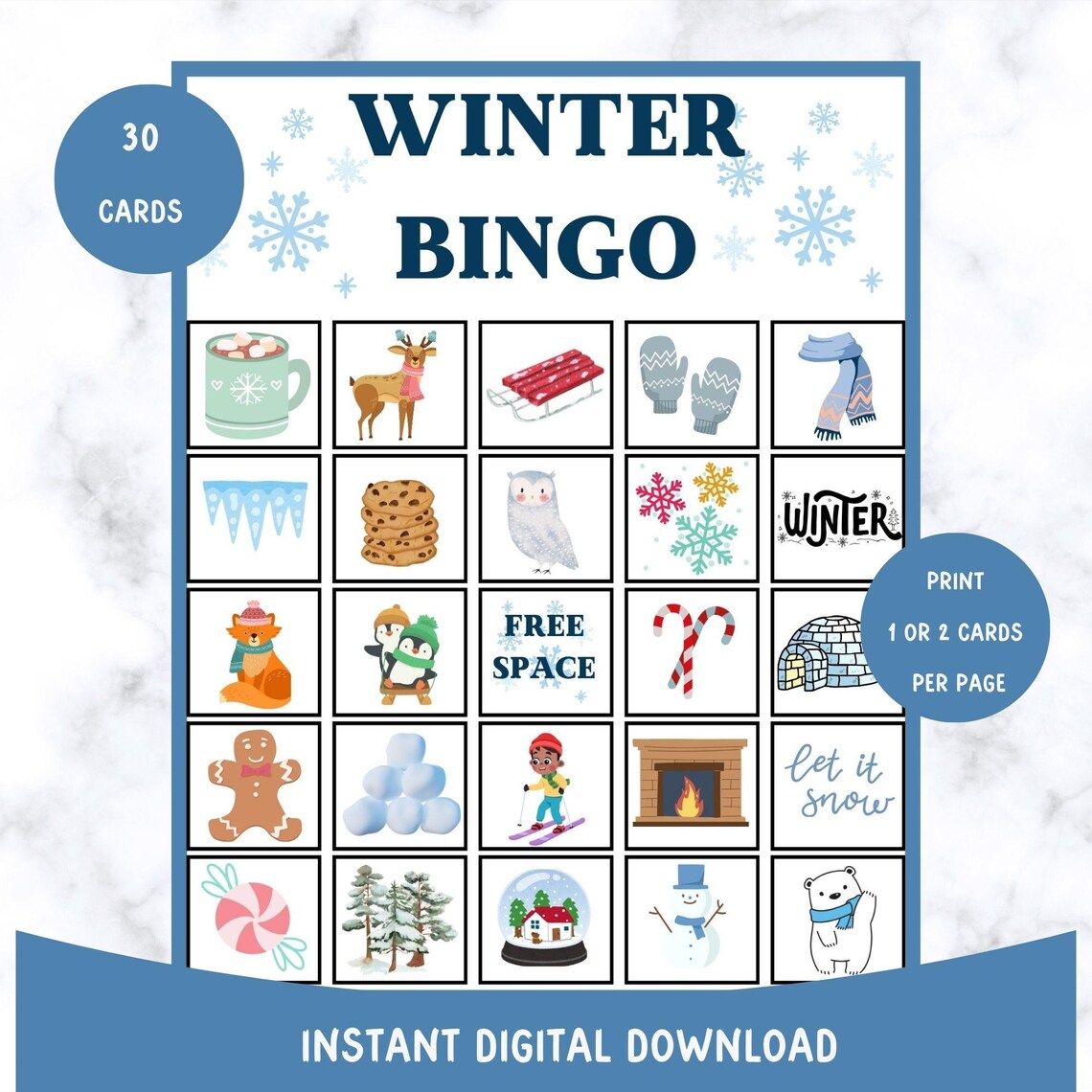 Winter Bingo, 30 Winter Bingo Cards, Winter Games, Kids Winter Party ...