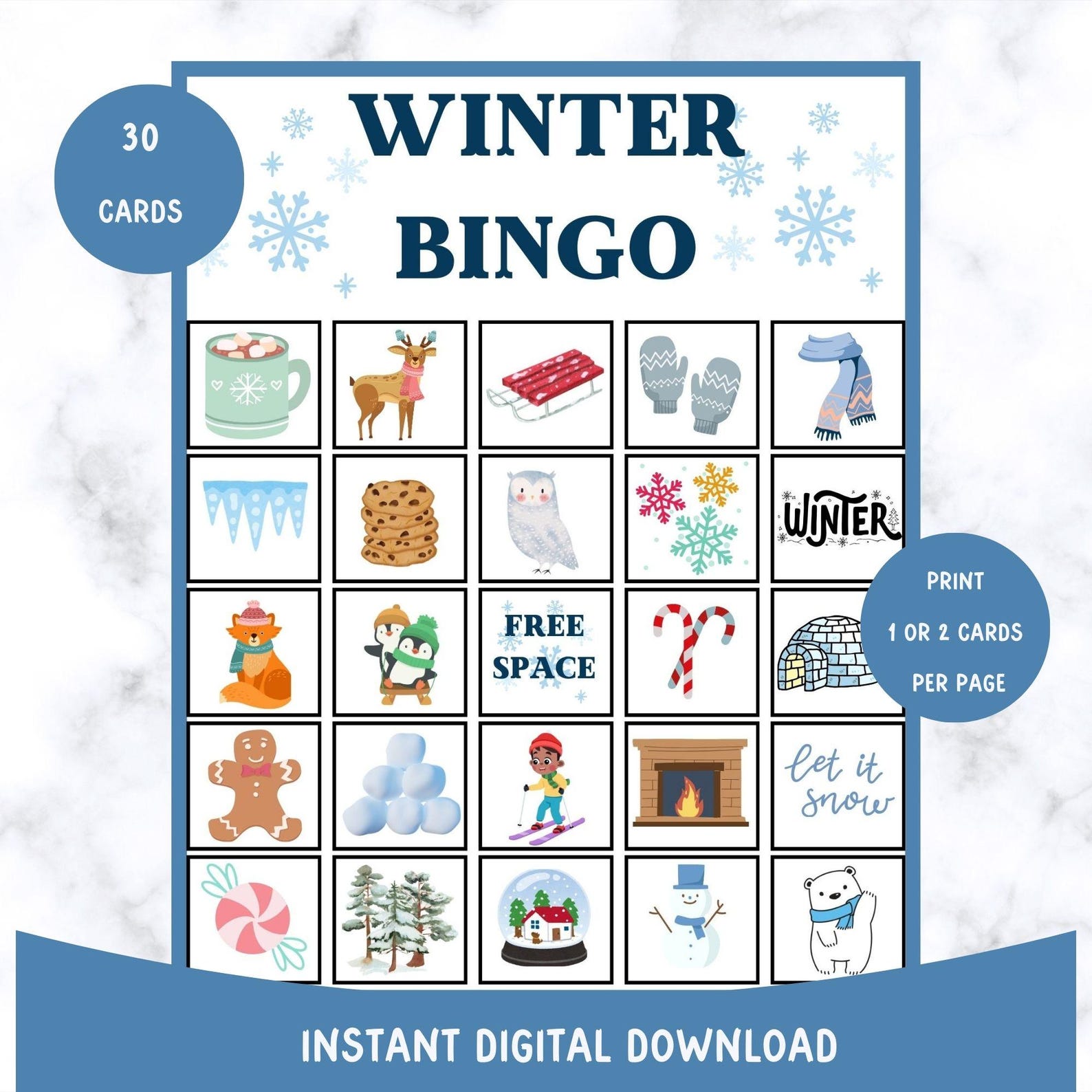 Winter Bingo, 30 Winter Bingo Cards, Winter Games, Kids Winter Party ...
