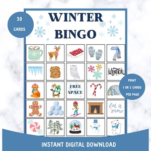 Winter Bingo, 30 Winter Bingo Cards, Winter Games, Kids Winter Party ...