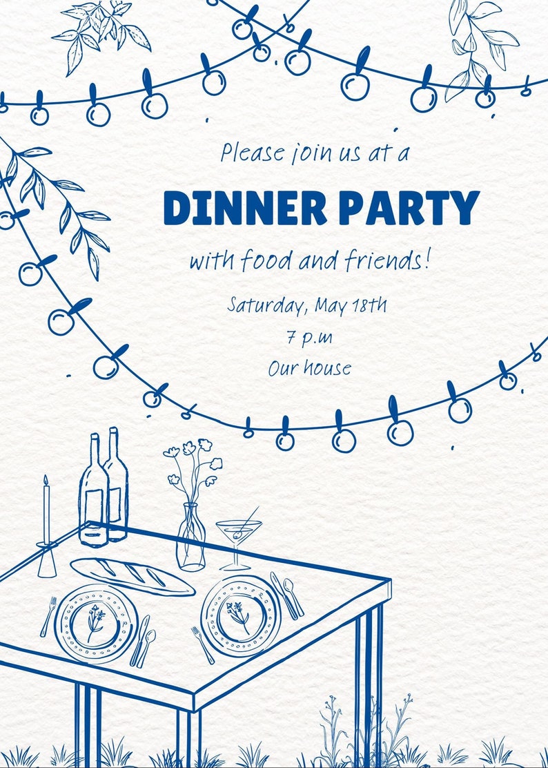 Line Art Dinner Party Invitation - Etsy