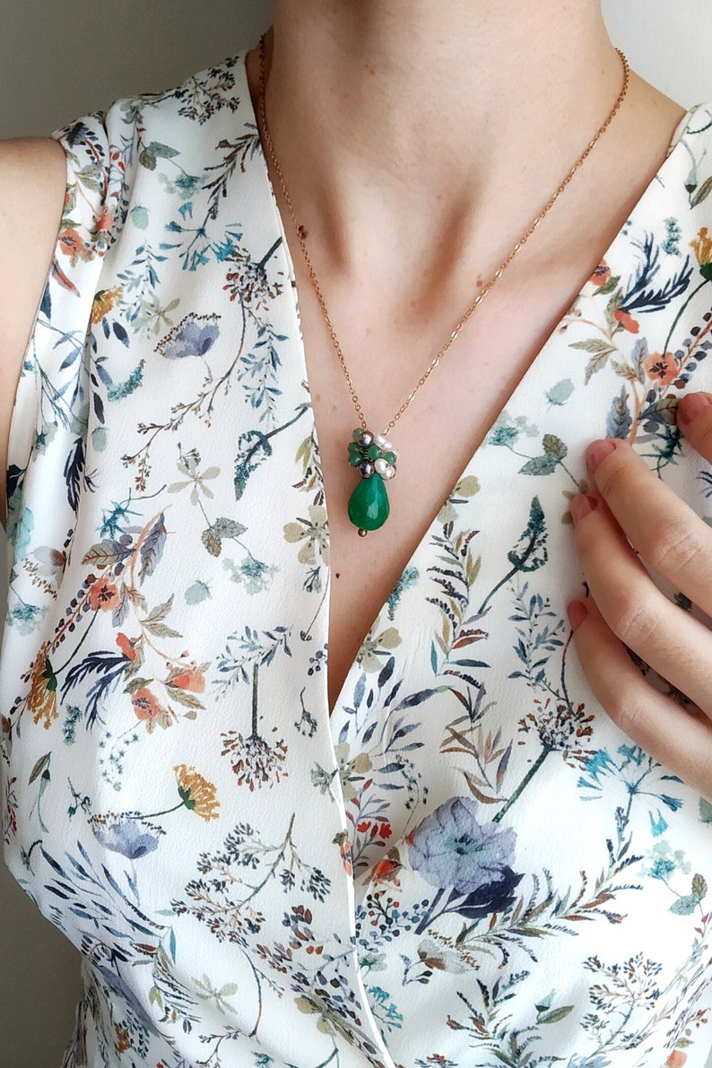 Gemstone Drop Necklace, Drop Jade Necklace, Gemstone Pendant, Multi ...