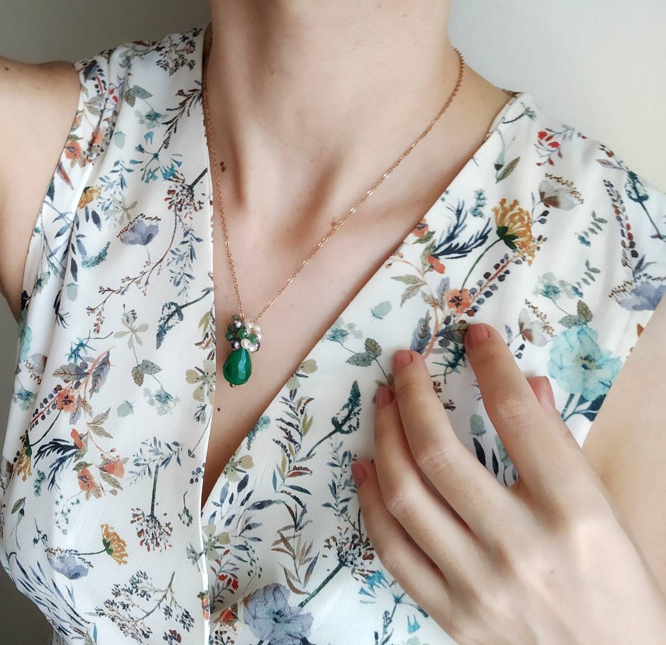 Gemstone Drop Necklace, Drop Jade Necklace, Gemstone Pendant, Multi ...