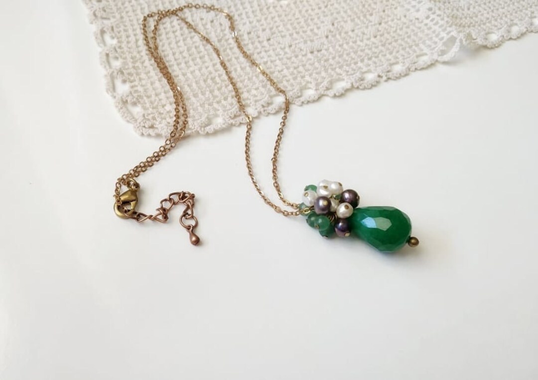 Gemstone Drop Necklace, Drop Jade Necklace, Gemstone Pendant, Multi ...
