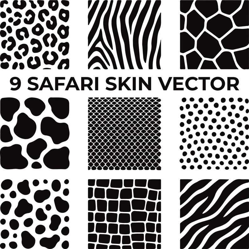 Animal Skin Pattern Vector Silhouettes: Safari Zoo Print (digital ...