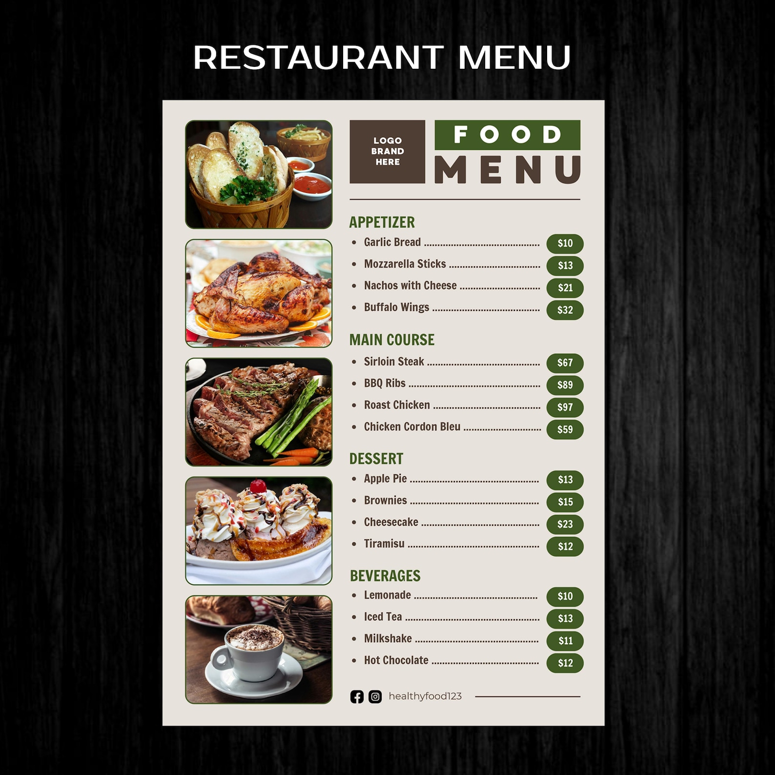 Printable Food Menu Template: Customizable Canva Design (A4 Digital ...