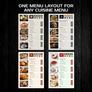 Printable Food Menu Template: Customizable Canva Design (A4 Digital ...