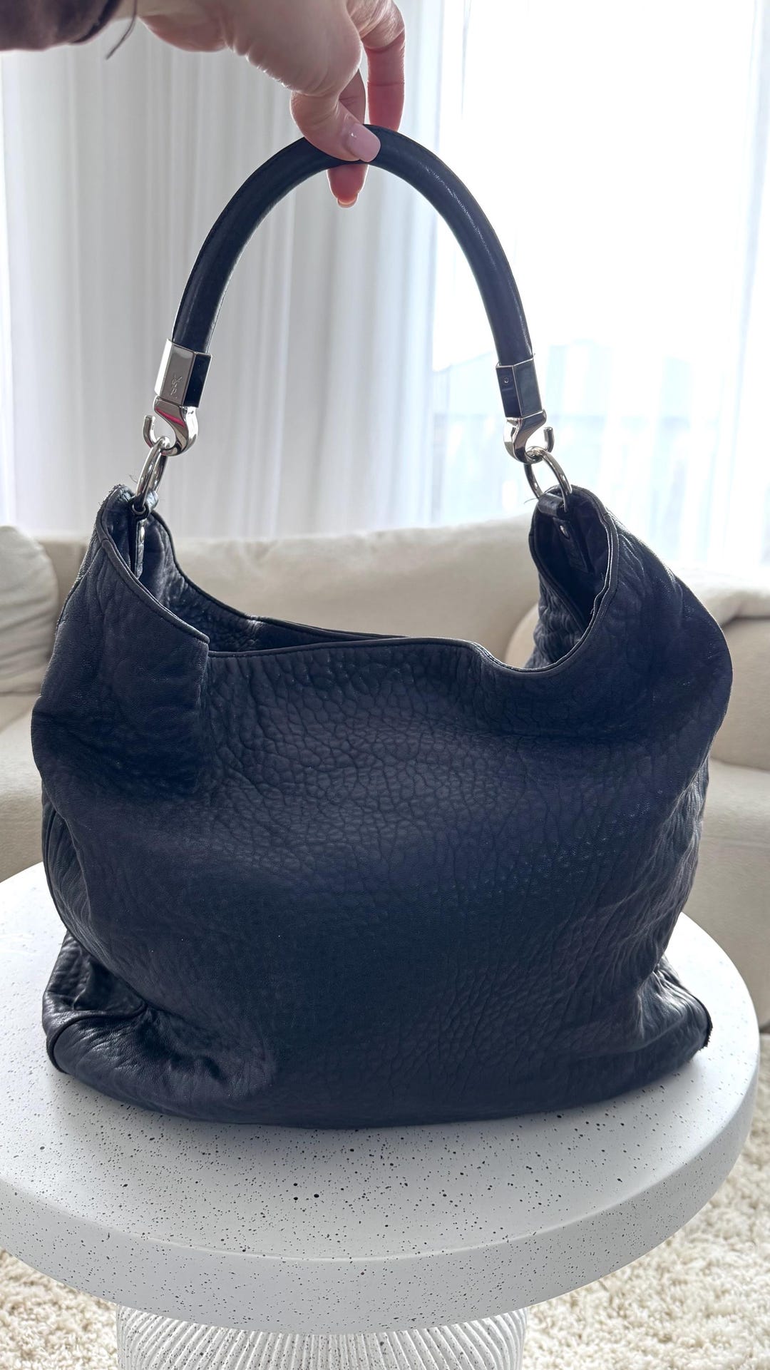 Vintage Yves Saint Laurent Authentic Leather Navy YSL Handbag Boho ...