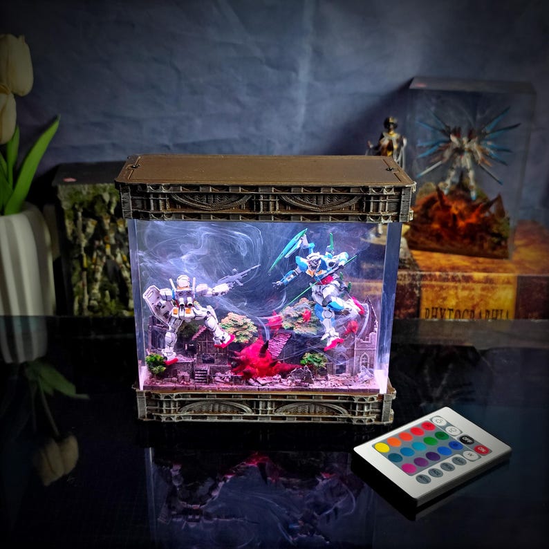 Gundam Battle Diorama With LED Lighting | Handmade Resin Lamp, RX-78-2 ...