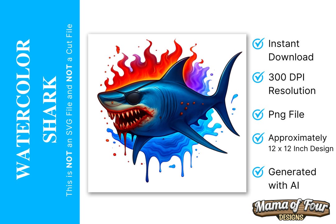 Watercolor Shark Clipart: Illustration PNG, Transparent Background ...