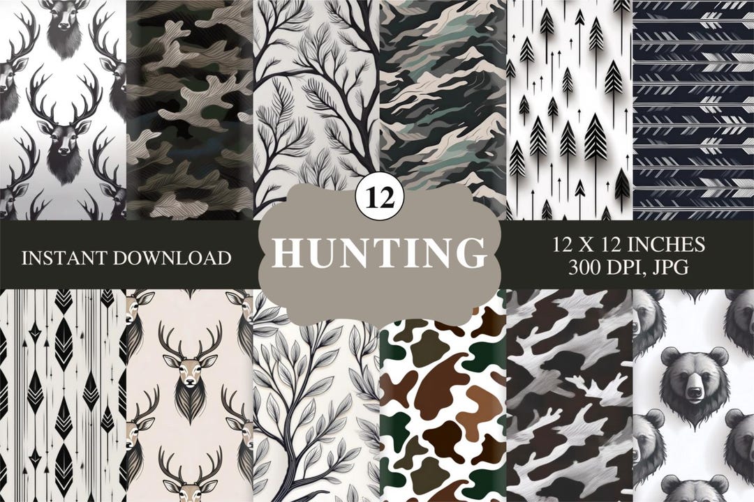 Hunting Camo Seamless Patterns: Deer, Bear, Trees (digital Download) - Etsy
