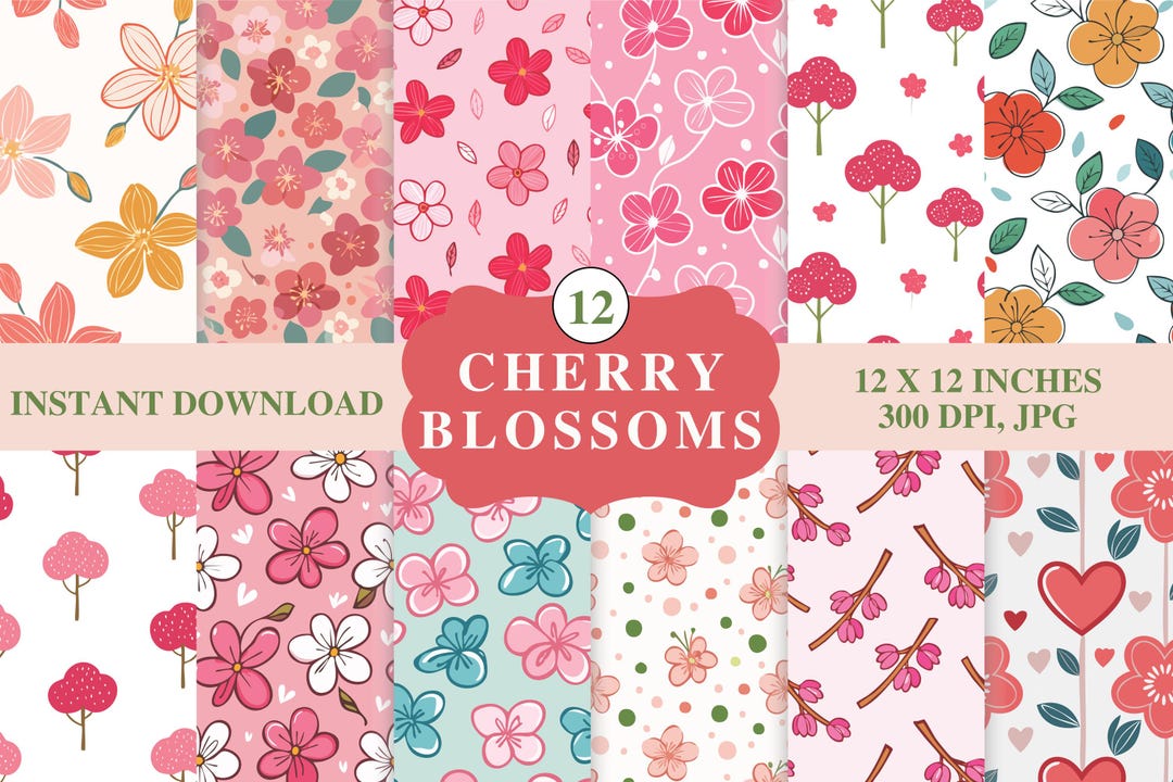 Cherry Blossom Digital Papers: Seamless Floral Patterns (digital ...