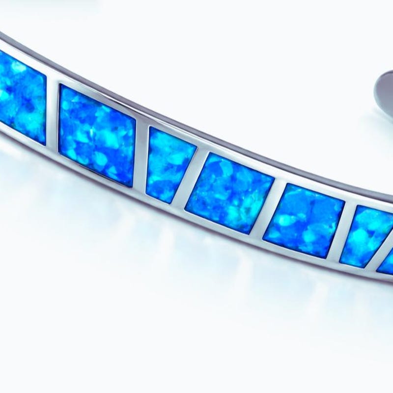 Blue Opal and Silver Bangle - Etsy