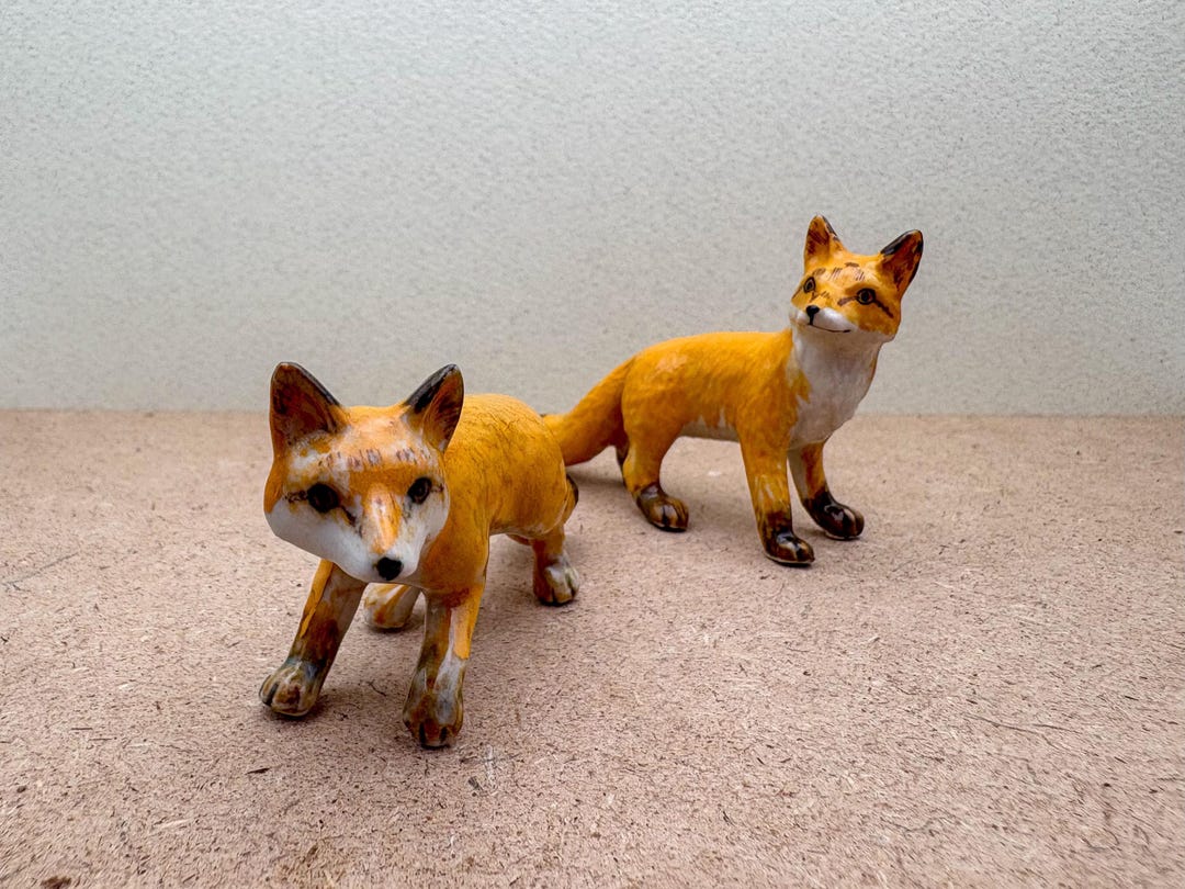 Hand-painted Ceramic Fox Figurine Set: Rustic Woodland Decor - Etsy