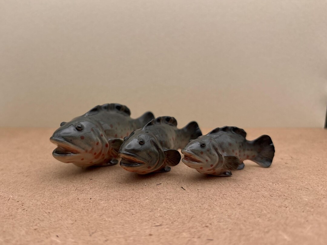 Realistic Ceramic Fish Figurines, Bass Fish Set for Fishing Enthusiasts ...