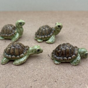 Hand-painted Ceramic Turtle Figurines: Tiny Green Tortoise Decor - Set ...