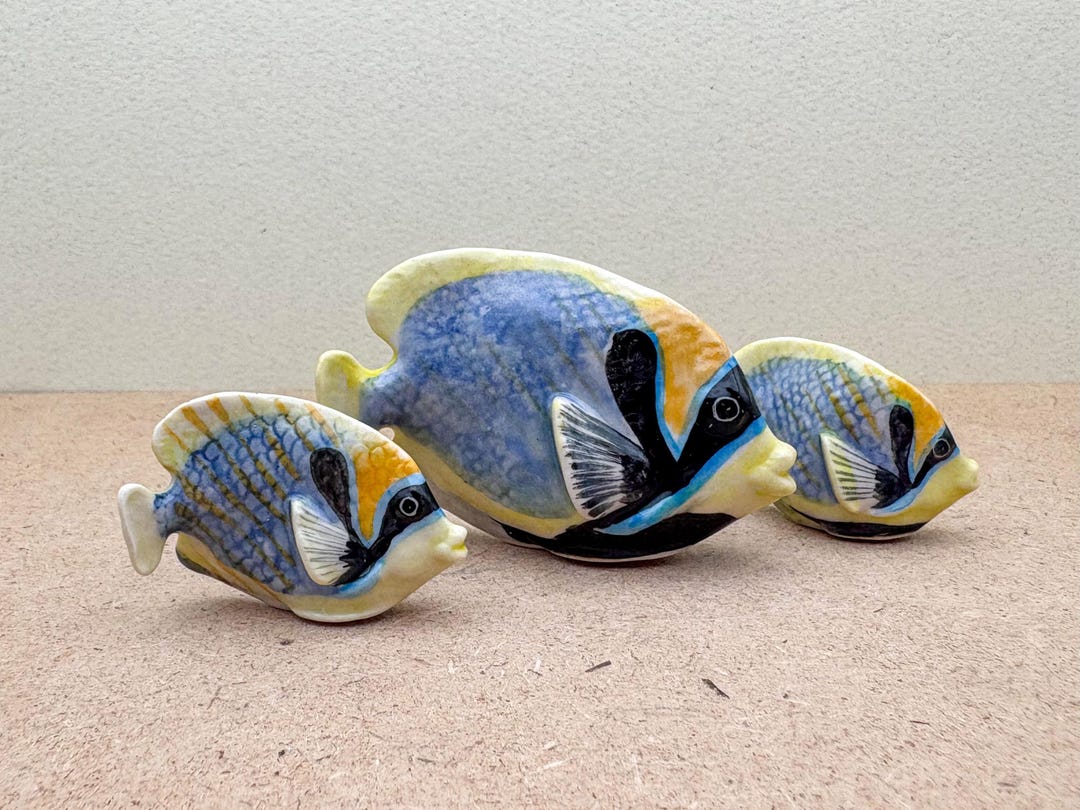 Hand-painted Ceramic Fish Figurines: Coastal Home Decor Trio - Etsy