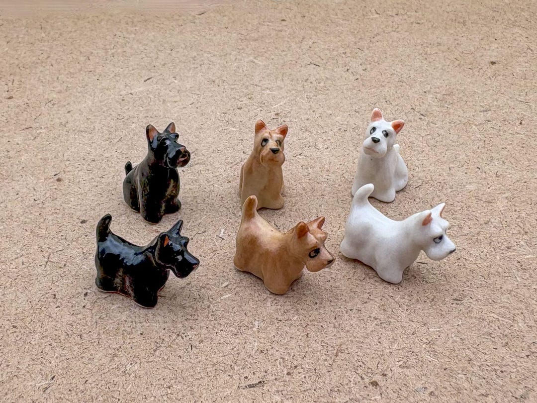 Hand-painted Ceramic Scottish Terrier Figurines: Miniature Scottie Dog ...